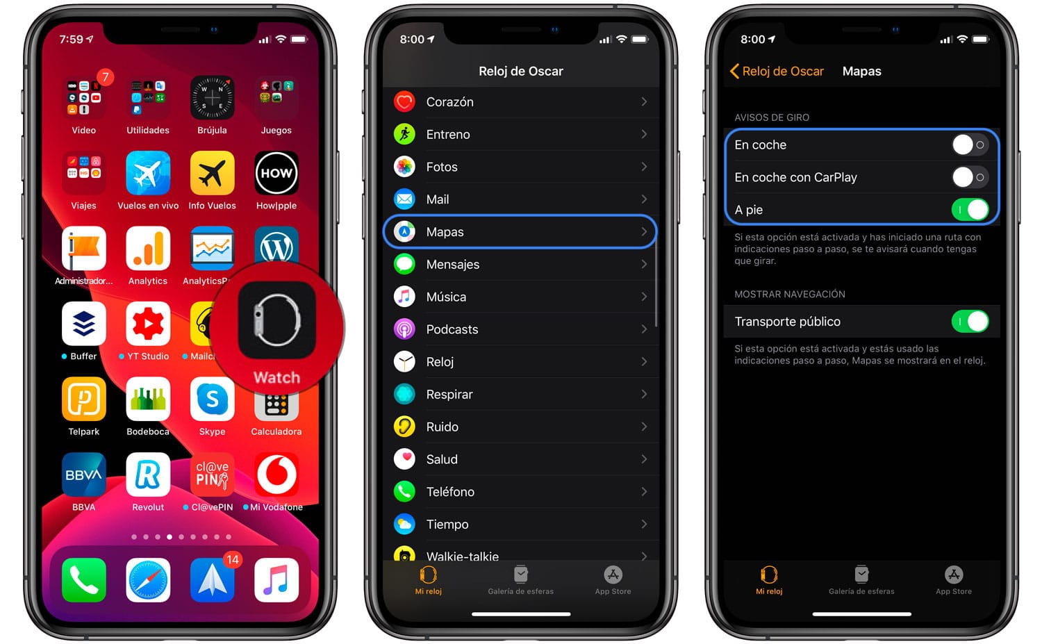 Cómo usar las indicaciones en mapas del Apple Watch solo para rutas a pie